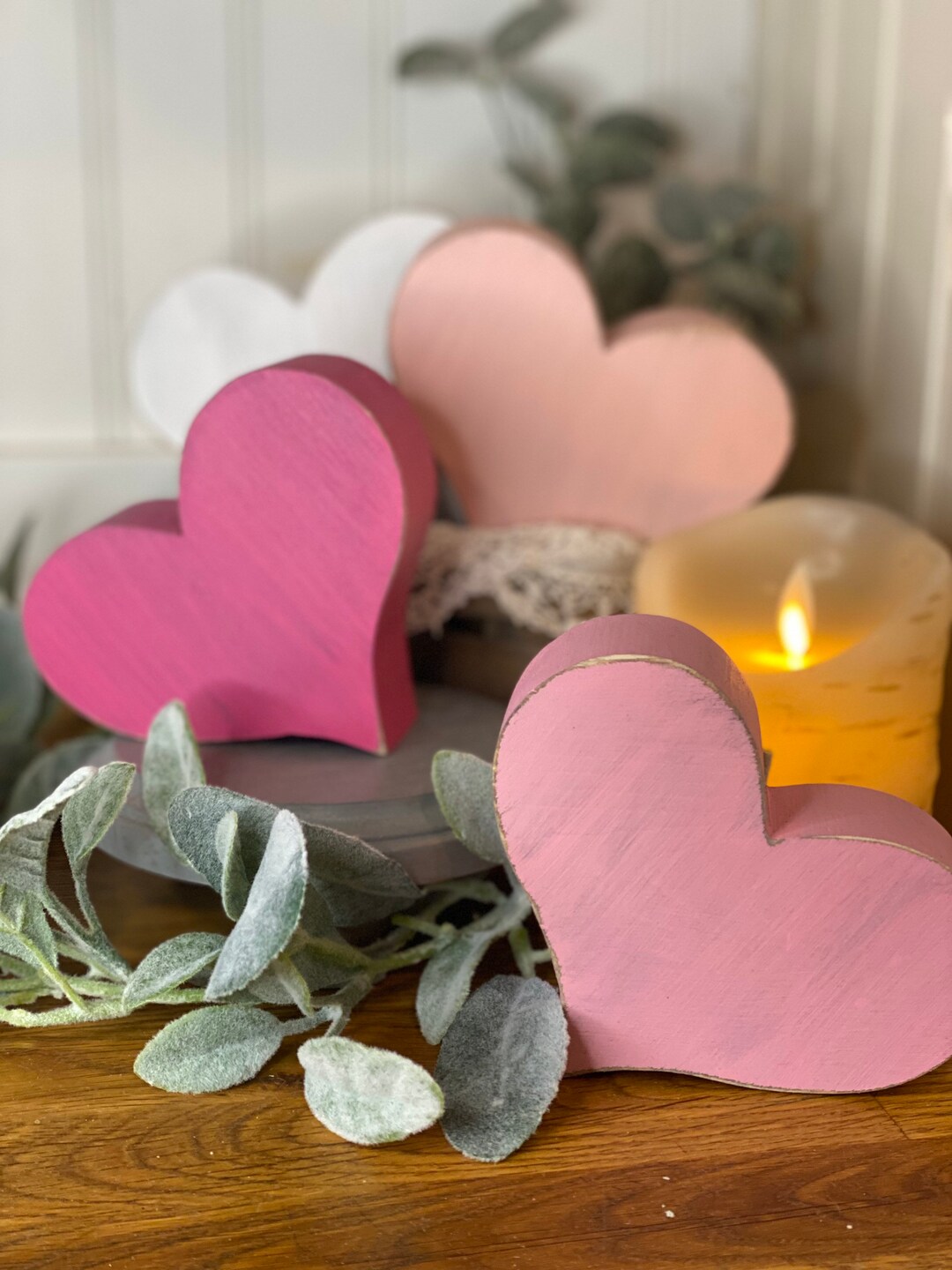 Rustic Wood Heart, Valentine’s, Pink , Red, White, Hearts, Wooden Heart ...