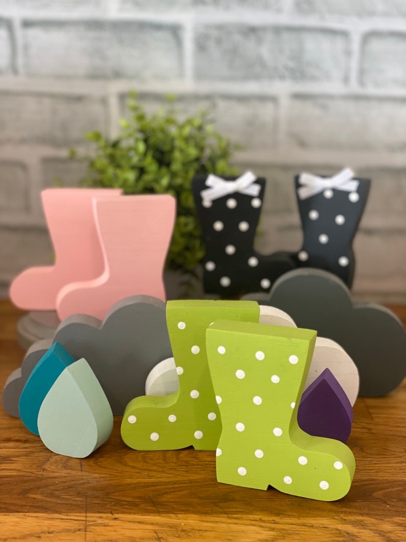 Rain Boots, Spring Decor, Wood Rain Boots, Wood Decor, Summer, Tier ...