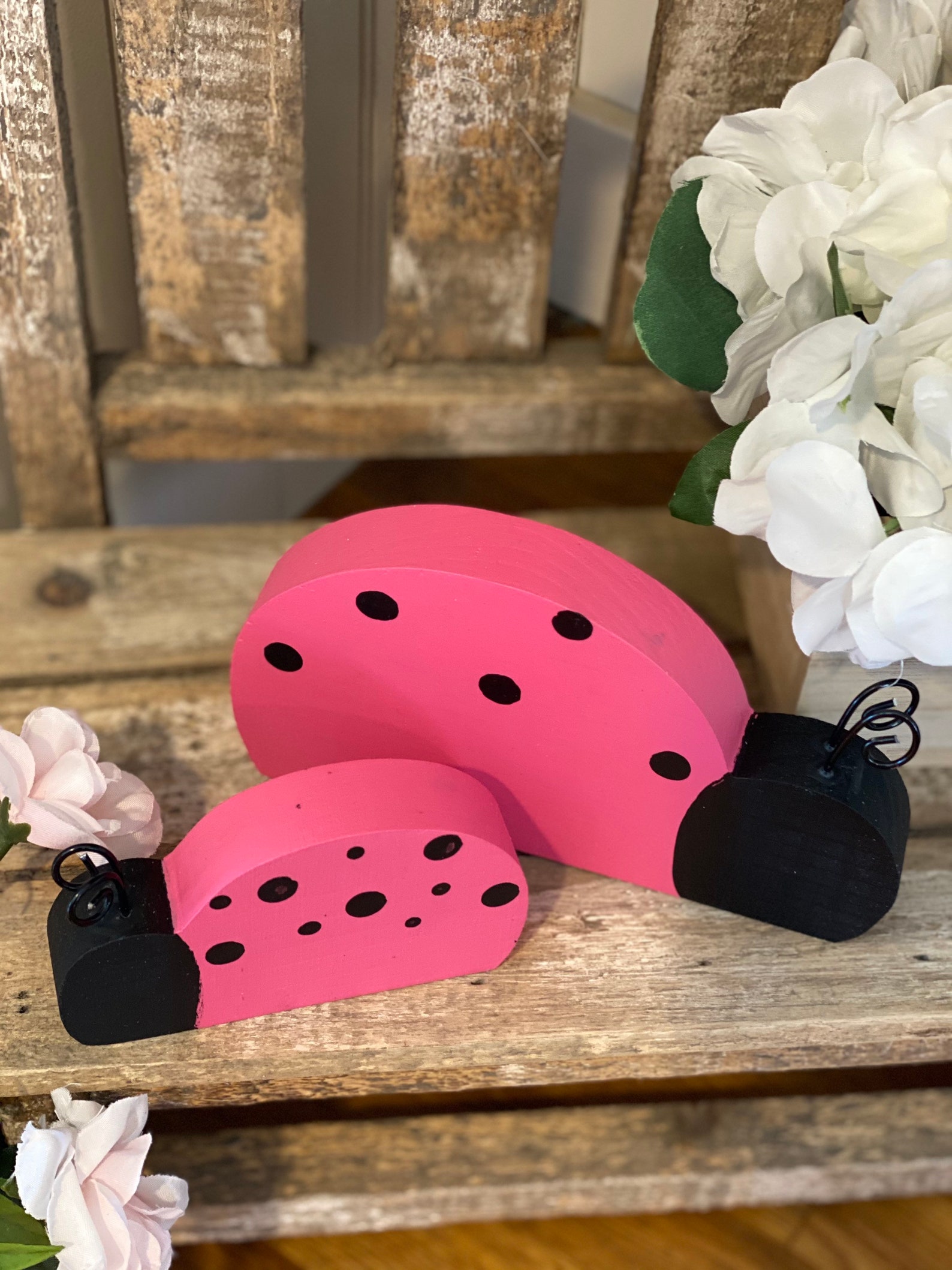 Pink Ladybug decor wood lady bug Pink Ladybugs Spring | Etsy