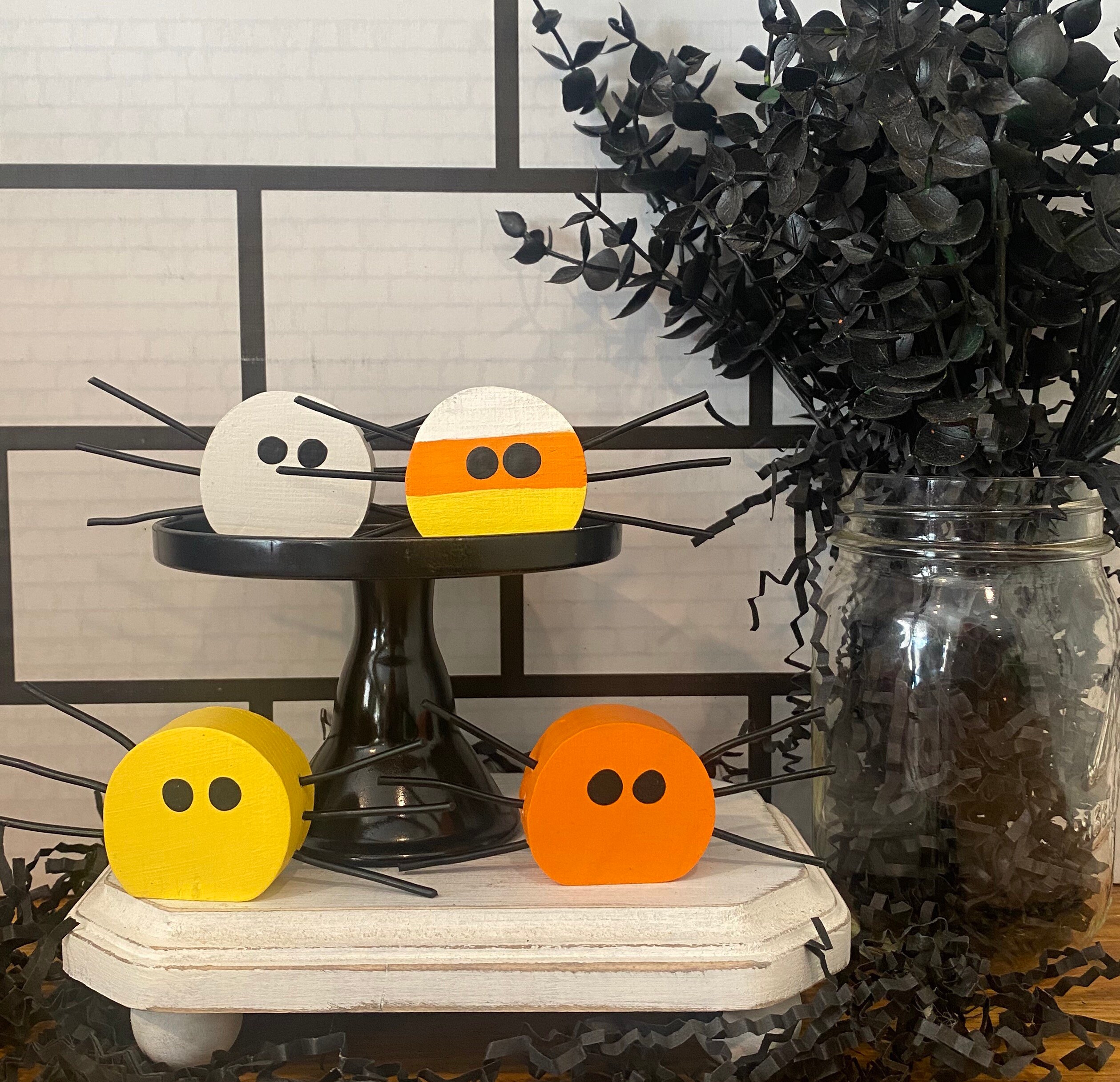 Candy Corn Mini Spiders, Spiders, Spider, Halloween, Wood Decor, Tier ...