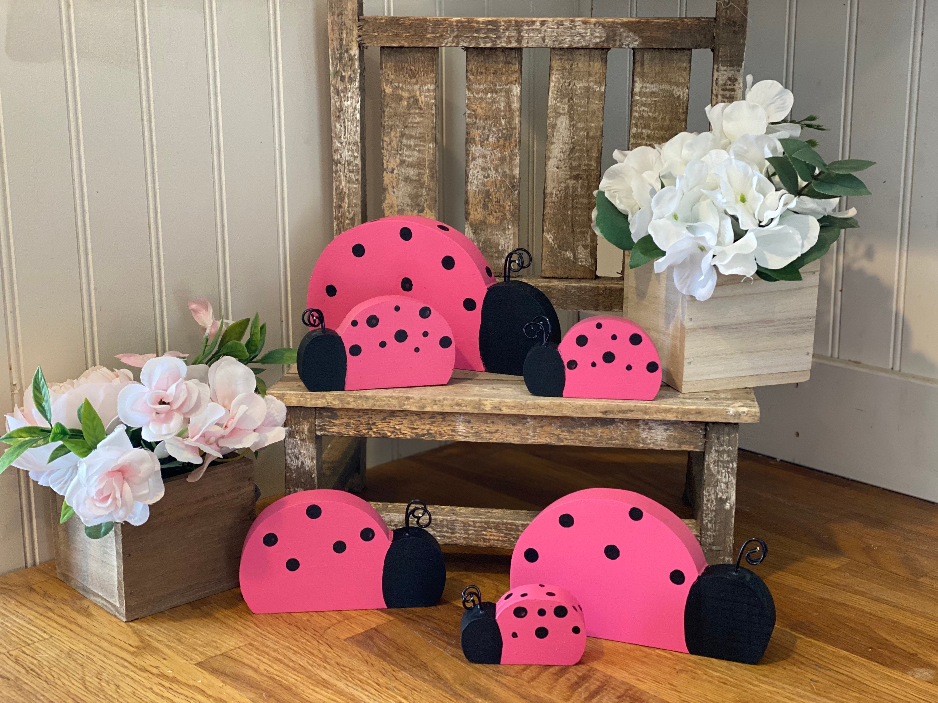 Pink Ladybug decor wood lady bug Pink Ladybugs Spring | Etsy