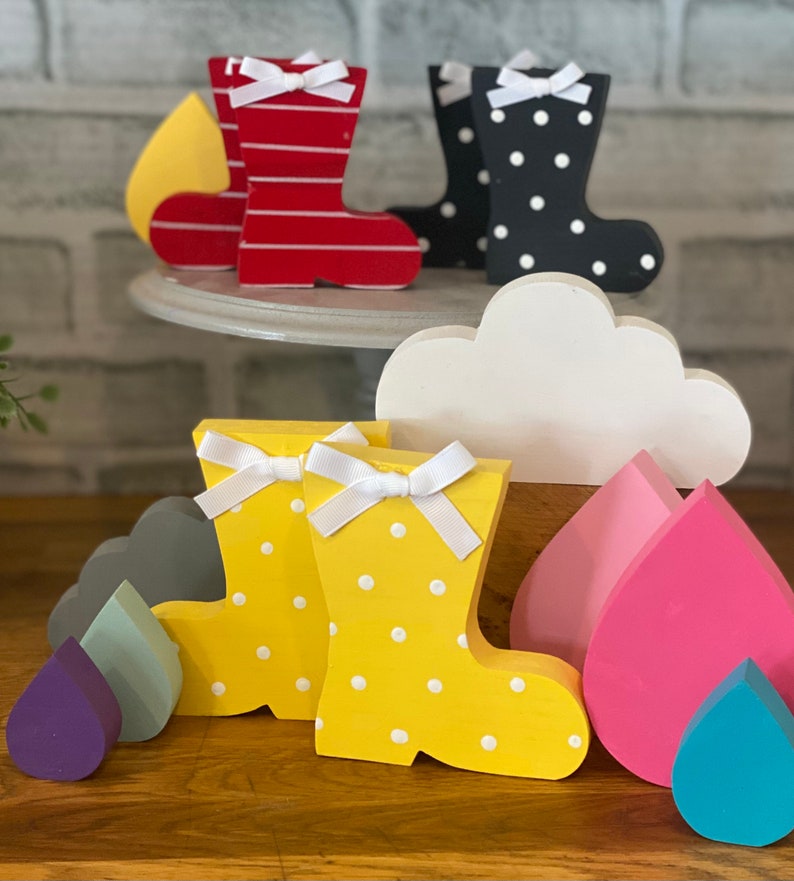Rain Boots, Spring Decor, Wood Rain Boots, Wood Decor, Summer, Tier ...