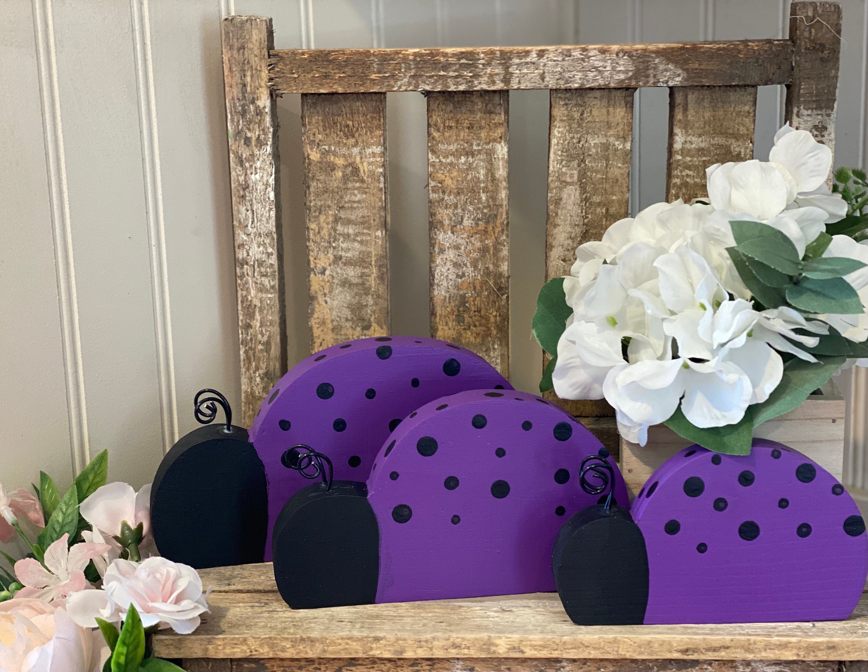 Purple Ladybug wood lady bug Purple Ladybugs Spring decor | Etsy