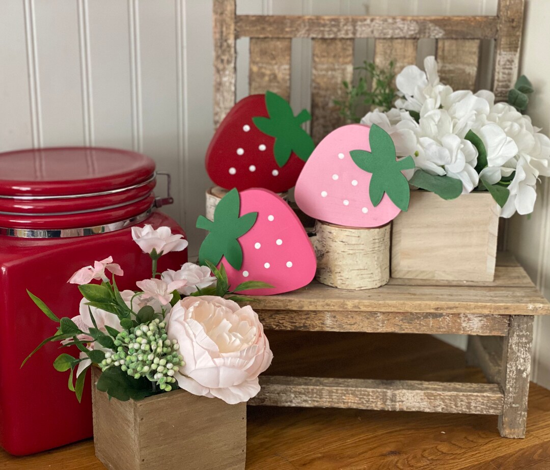 Strawberry, Strawberry Tier Tray, Wood Strawberry, Rustic Strawberry ...