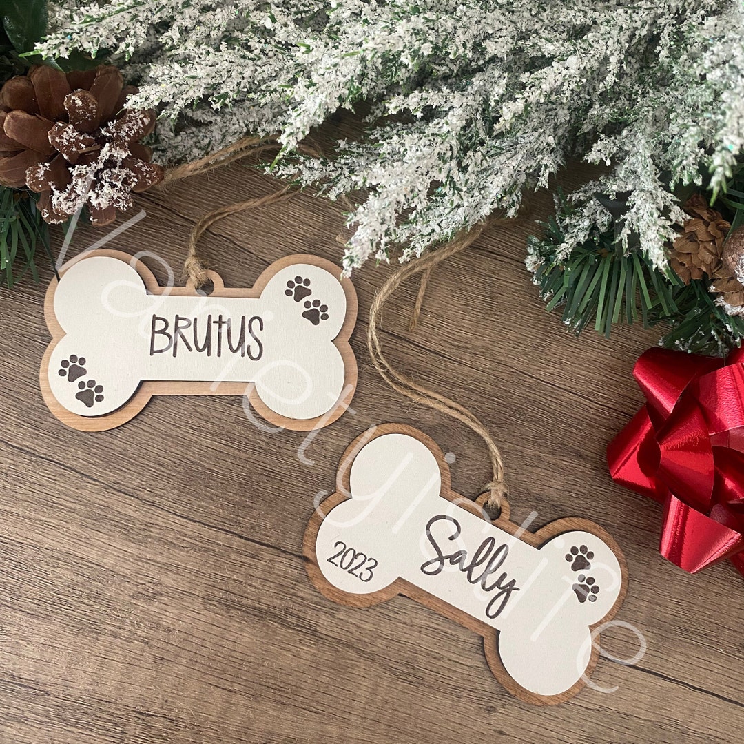 Personalized Dog Bone Wooden Christmas Tree Ornament, Pet, Dog Bone ...