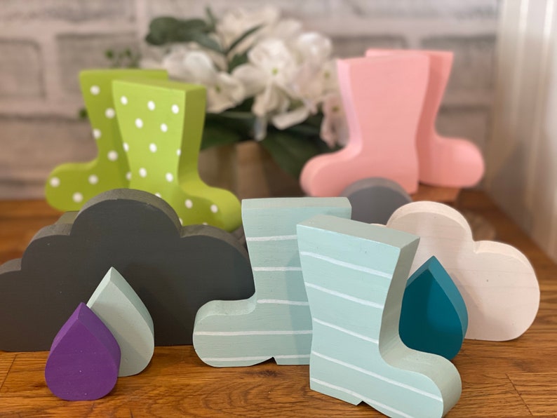 Rain Boots, Spring Decor, Wood Rain Boots, Wood Decor, Summer, Tier ...