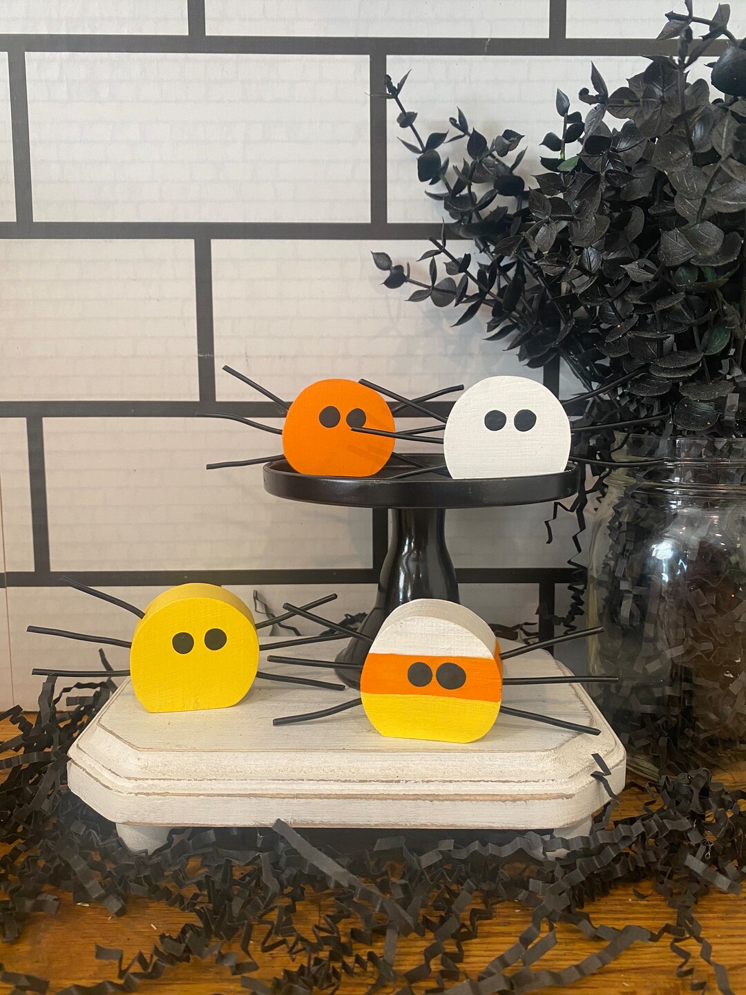 Candy Corn Mini Spiders, Spiders, Spider, Halloween, Wood Decor, Tier ...