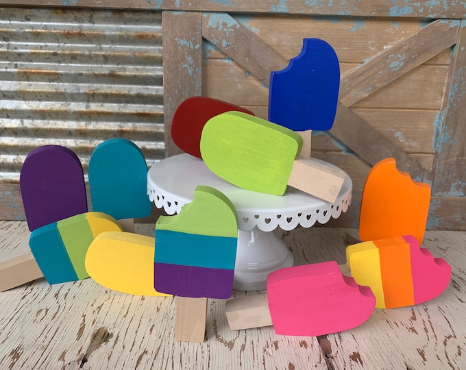Popsicle Decor, Wood Popsicle, Summer Tiered Tray, Wood Popsicles, Wood ...
