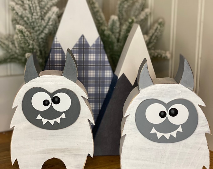 Yeti, Wood Yeti, Rustic Winter Decor, Winter Wood Decor, Winter Tier ...