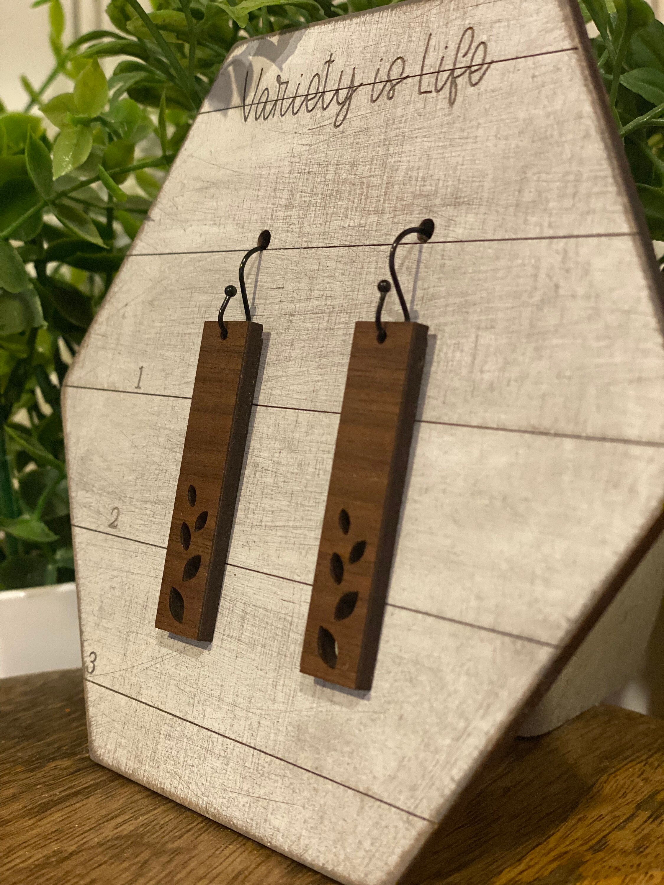 Leaf Cutout Bar Dangle Wood Earrings, Boho Earrings, Wood Earrings ...