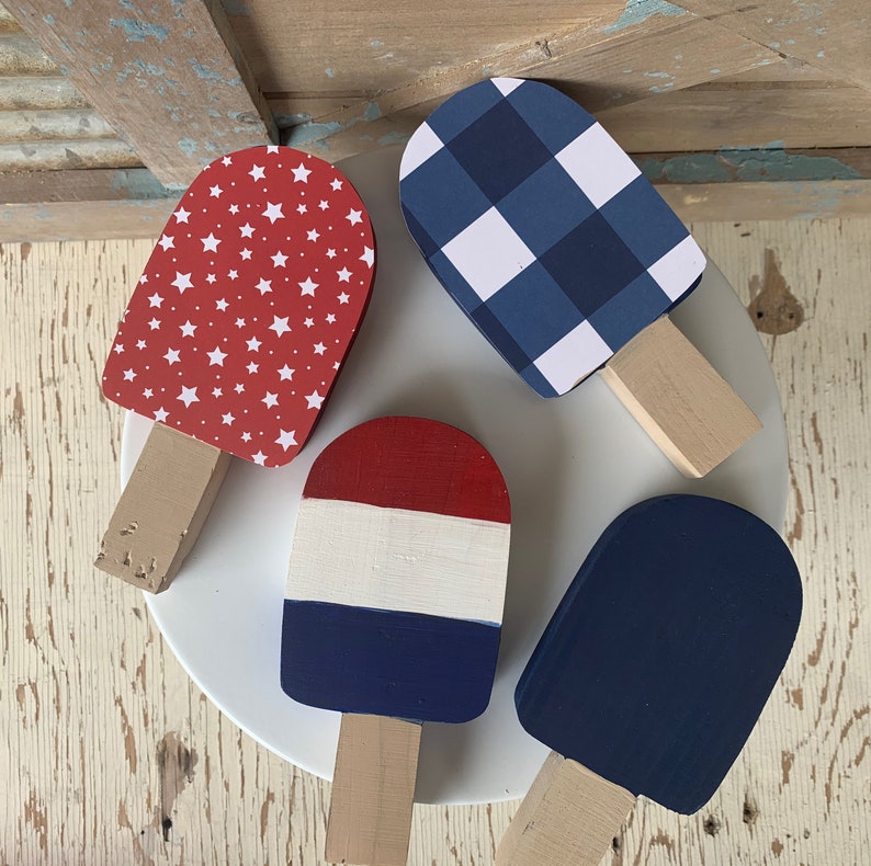4th of July Popsicles Patriotic Wood Popsicles Summer - Etsy