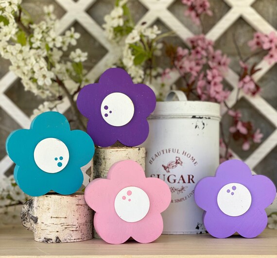 Chunky Wood Flowers Spring Decor Summer Decor Spring Tier - Etsy