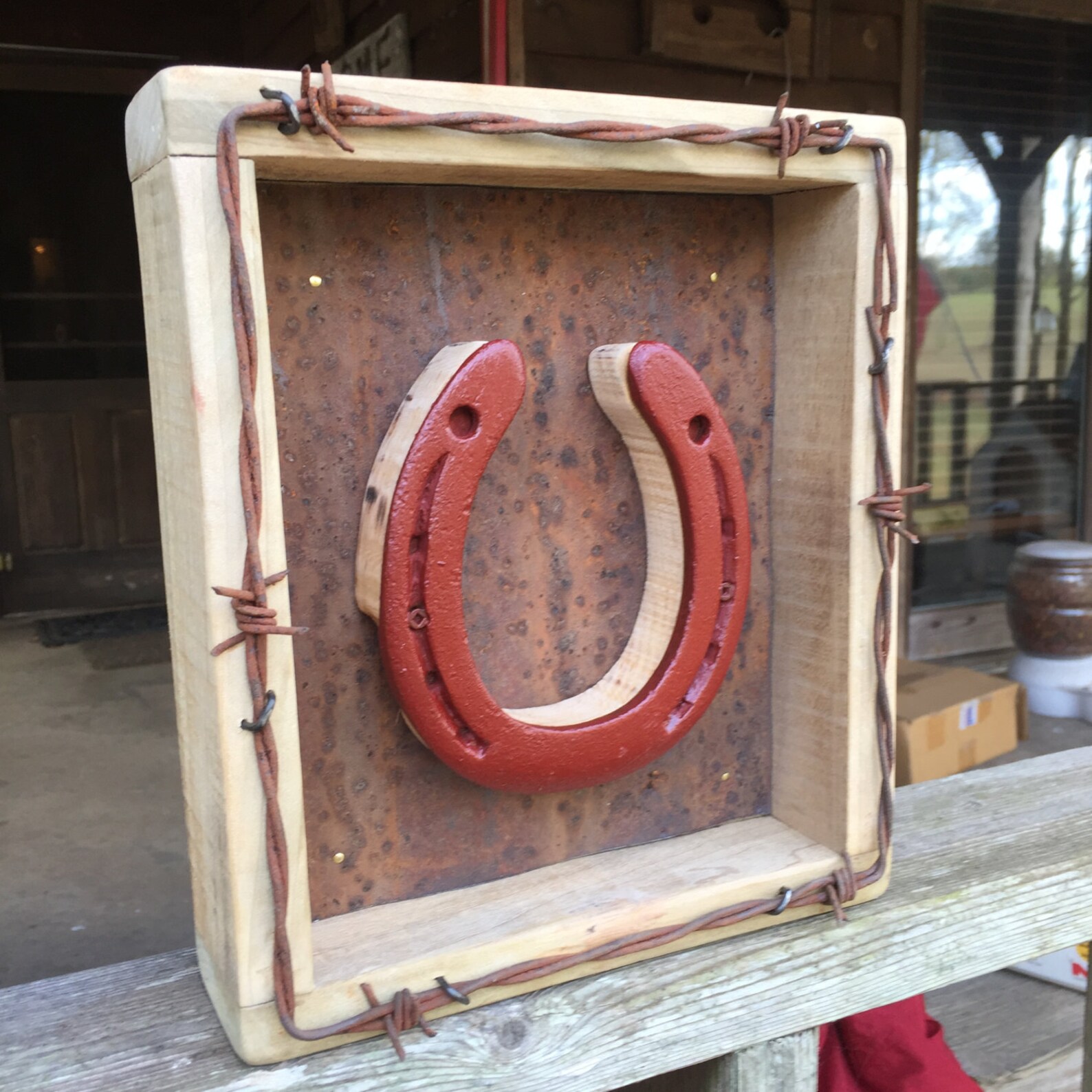 Horse Shoe Shadow Box Wall Decor With Metal and Barbed Wire - Etsy
