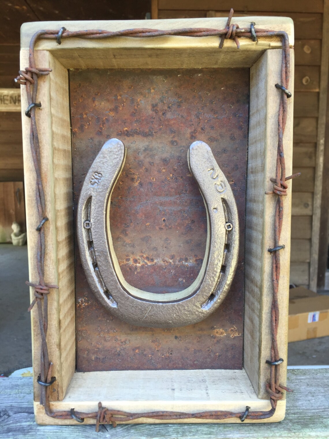 Horse Shoe Shadow Box Wall Decor With Metal and Barbed Wire - Etsy