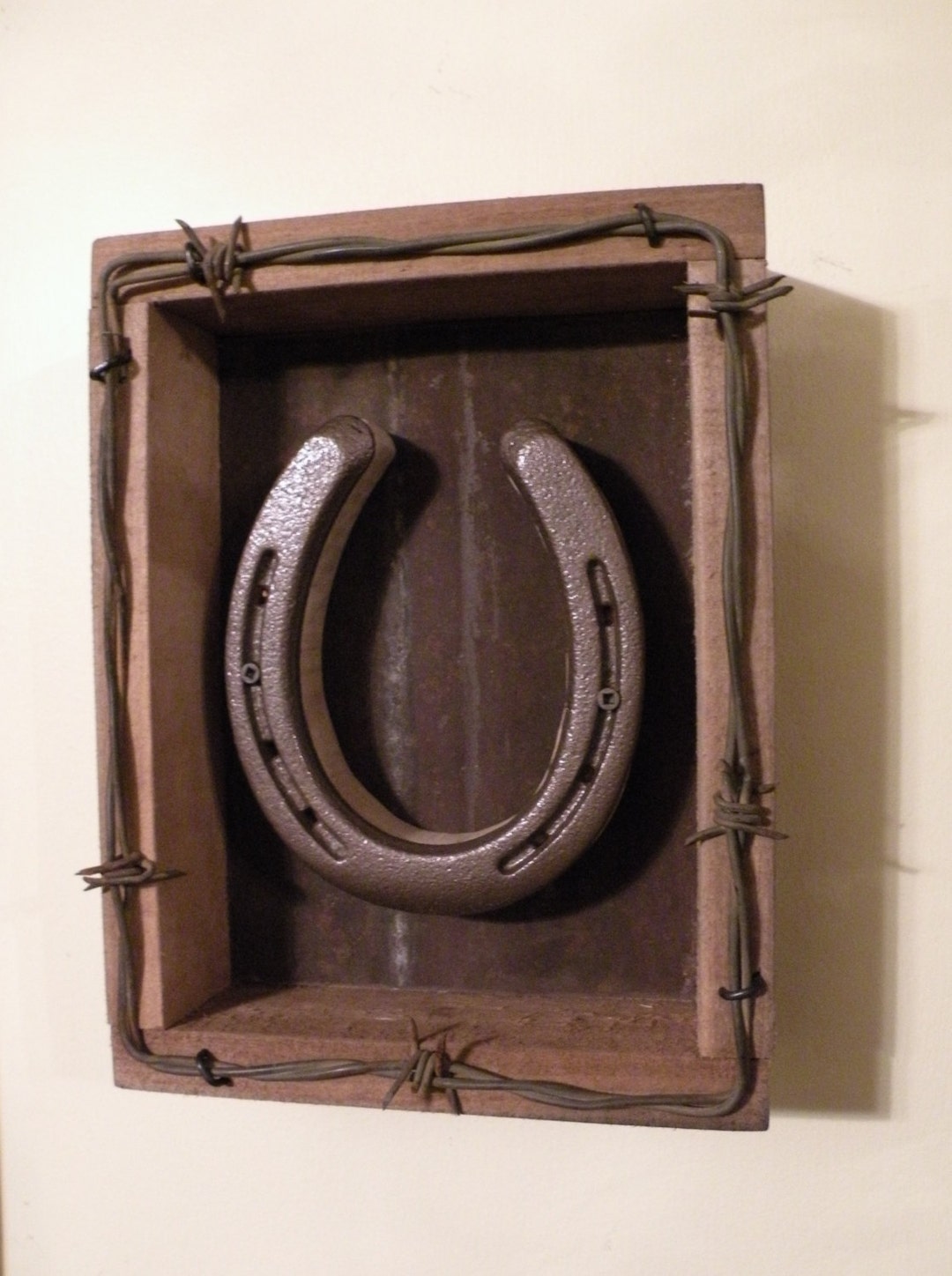 Horse Shoe Shadow Box Wall Decor With Metal and Barbed Wire - Etsy