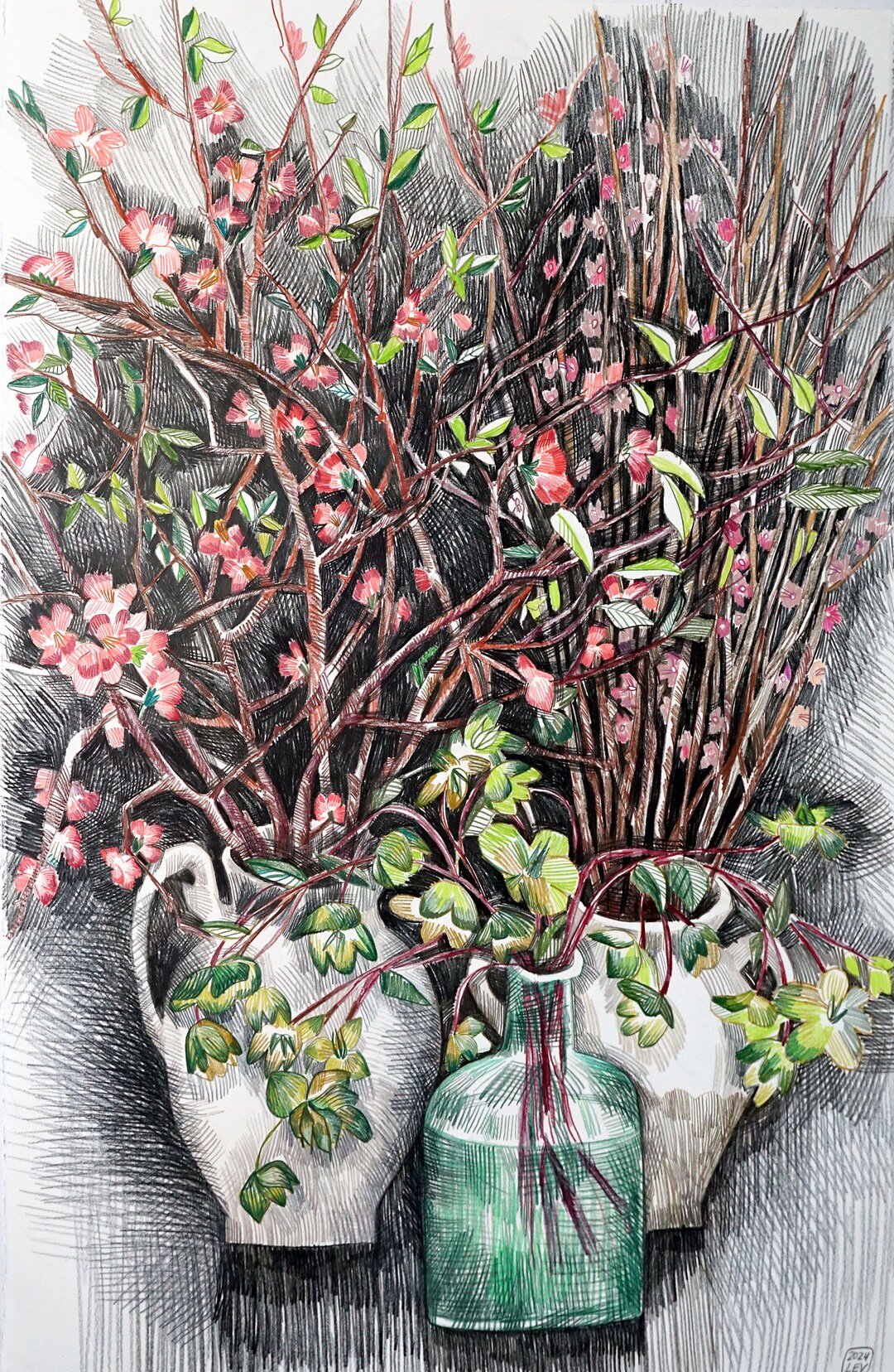 Original Drawing, Still Life Drawing, Flower DRAWING. Contemporary Wall ...