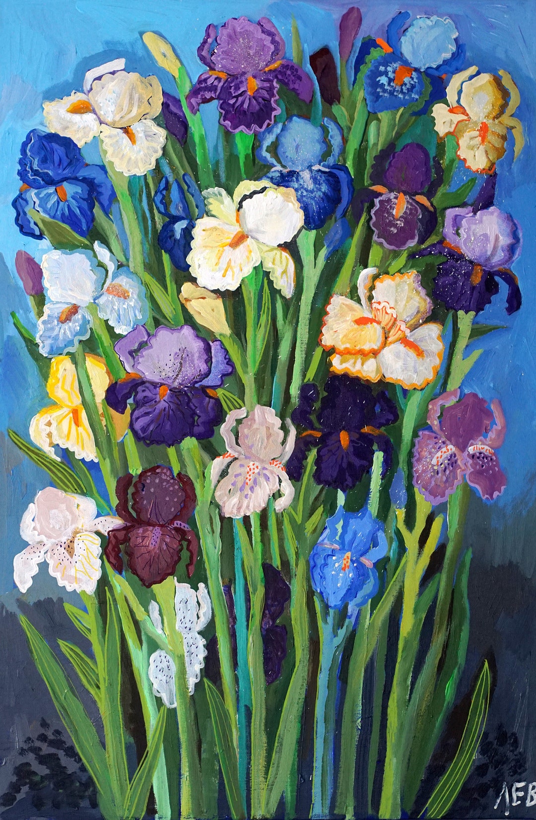 Original Acrylic Painting, Colorful Flowers Artwork, Irises-magic ...