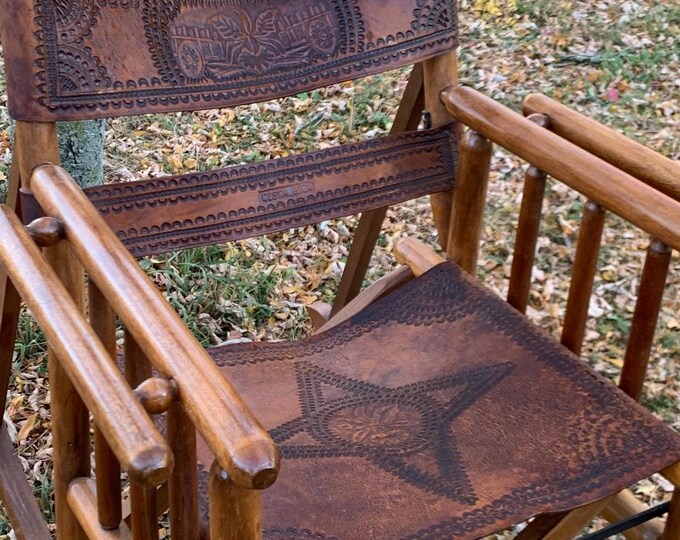 Hand Made Costa Rican Leather Fold up Rocker Rocking Chair ~shipping is ...