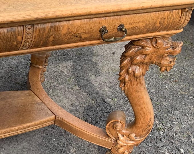 Early Oak Carved Lion Desk Table ~shipping Not Free - Etsy
