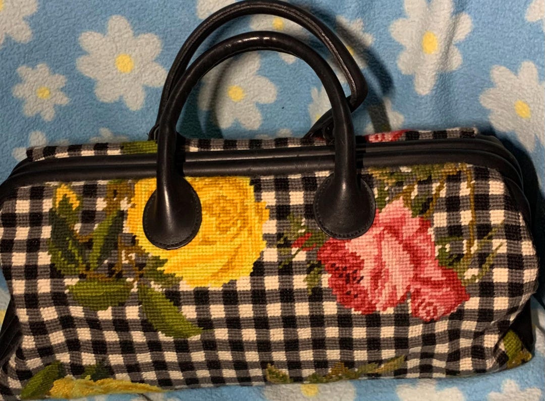 Authentic Clever Carriage Company Needlepoint Satchel Handbag ~black ...