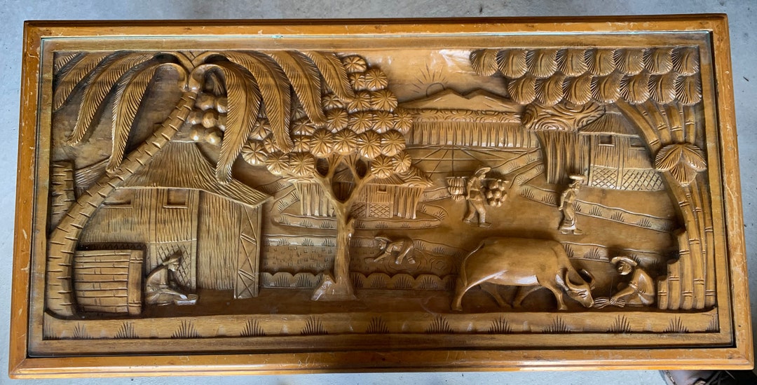 Asian Wood Carved Scene Coffee Table ~shipping Not Free - Etsy