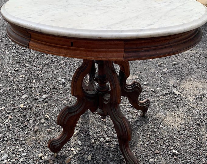 Victorian Oval Marble Top Parlor Side End Table W Draw ~ Shipping is ...