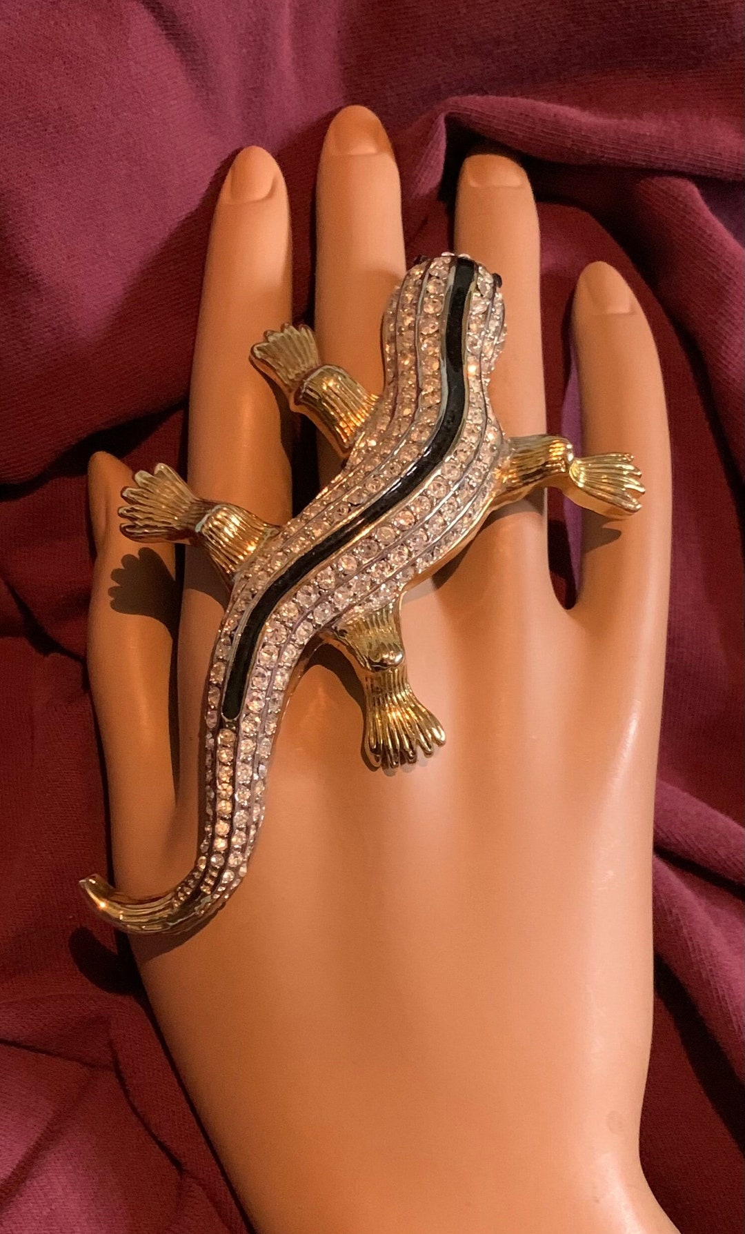 Large Rhinestone and Enamel Salamander Lizard Brooch Pin~ Statement ...