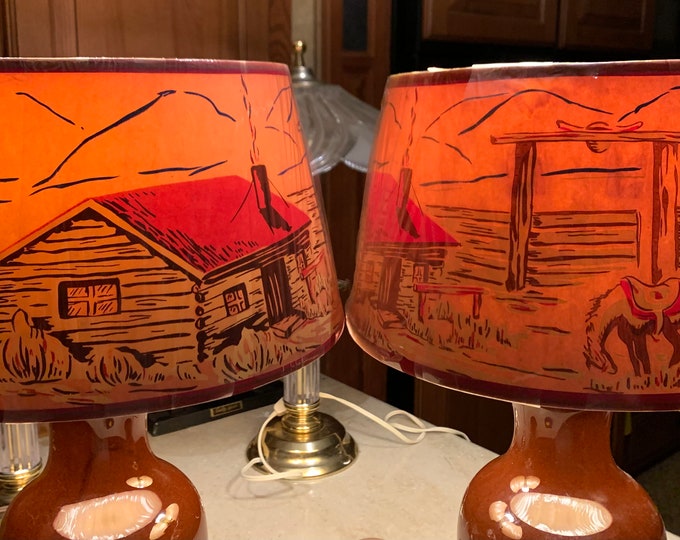1930s Vintage Set Cowboy Western Rustic Cabin Lamp Shades With or ...