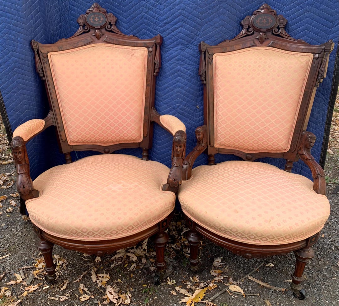 Victorian Parlor Chair Set ~wood Carved Faces~ Ornate ~ Beautiful ...