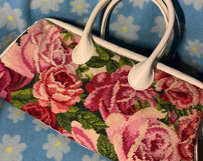 Authentic Clever Carriage Company Cabbage Rose Needlepoint Satchel ...