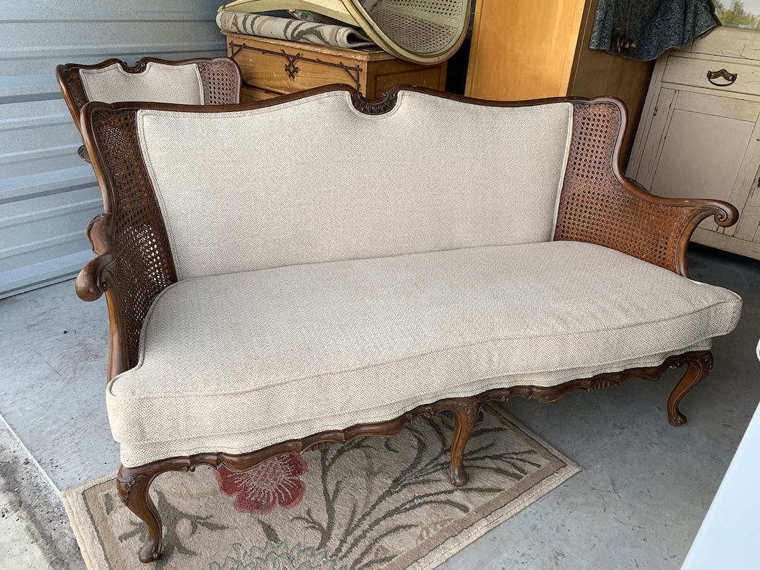 Vintage Elegant Cane Settee French Country shipping NOT Free - Etsy