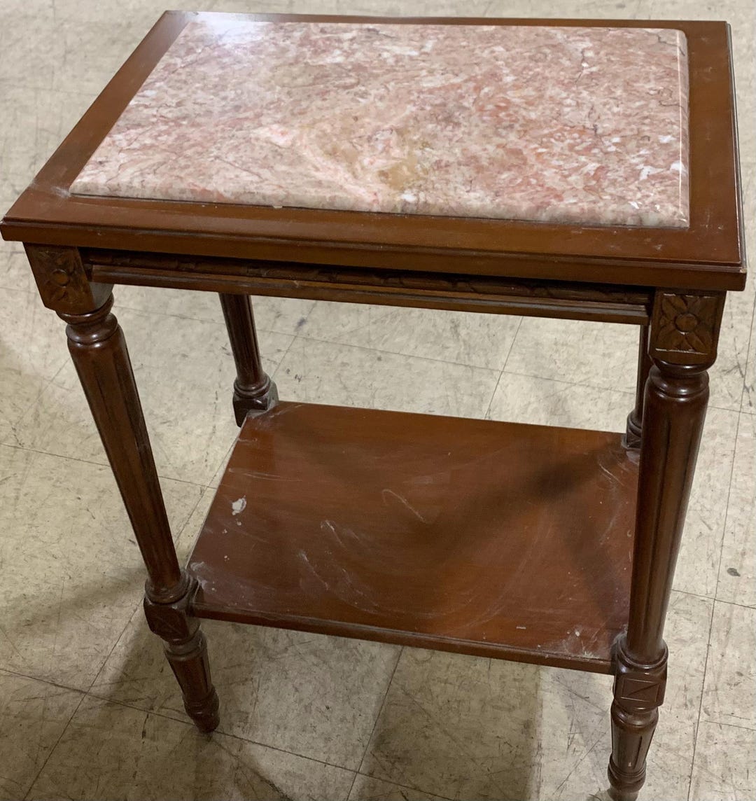 Vintage Pink Marble Rectangular Parlor Side End Table ~ Shipping is NOT ...