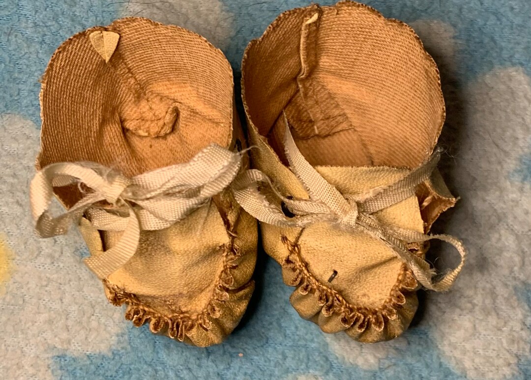 Early Oil Cloth Chunky Doll Booties for Composition or Bisque Baby Doll ...