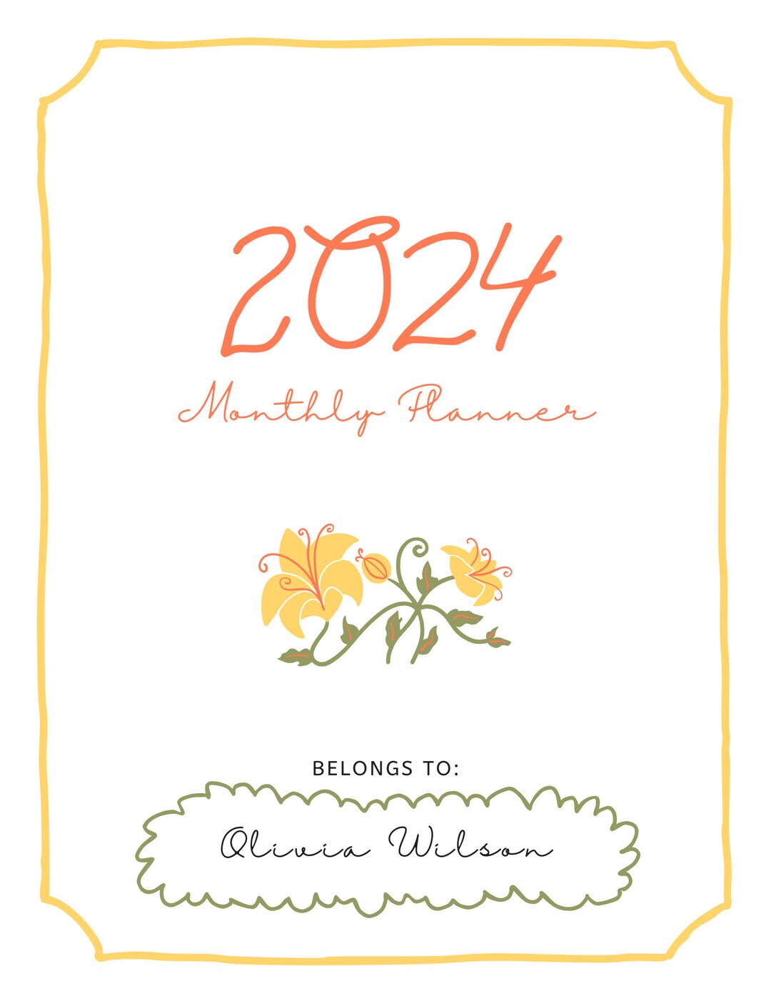 White Organic Illustrated 2024 Year Calendar Monthly Planner and ...
