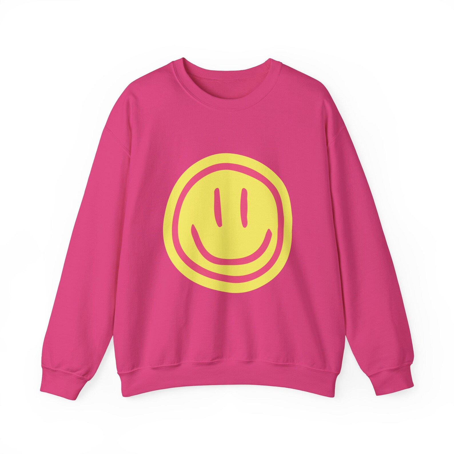 Smiley Face Pink Crewneck Sweatshirt, Happy Face Jumper, Unisex ...