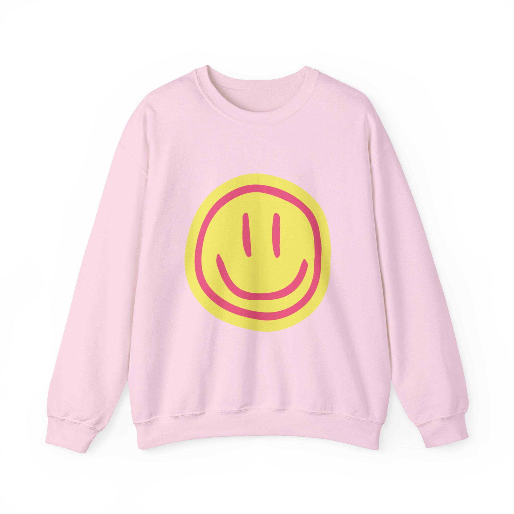 Smiley Face Pink Crewneck Sweatshirt, Happy Face Jumper, Unisex ...