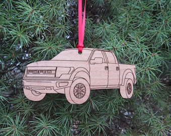 Ford F-150 Pickup Raptor Carrying Christmas Tree, Yellow Ford F-150 ...