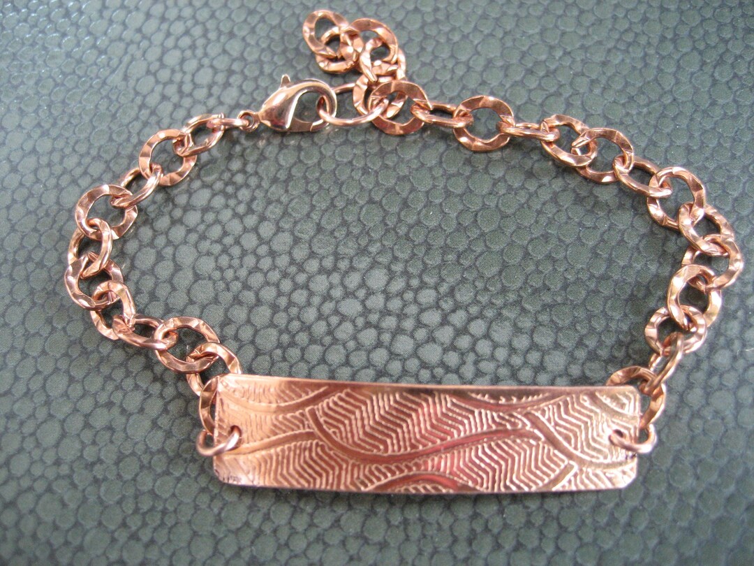 Copper Bracelet With Pressed Abstract Design, Copper Bar Bracelet, Bar ...