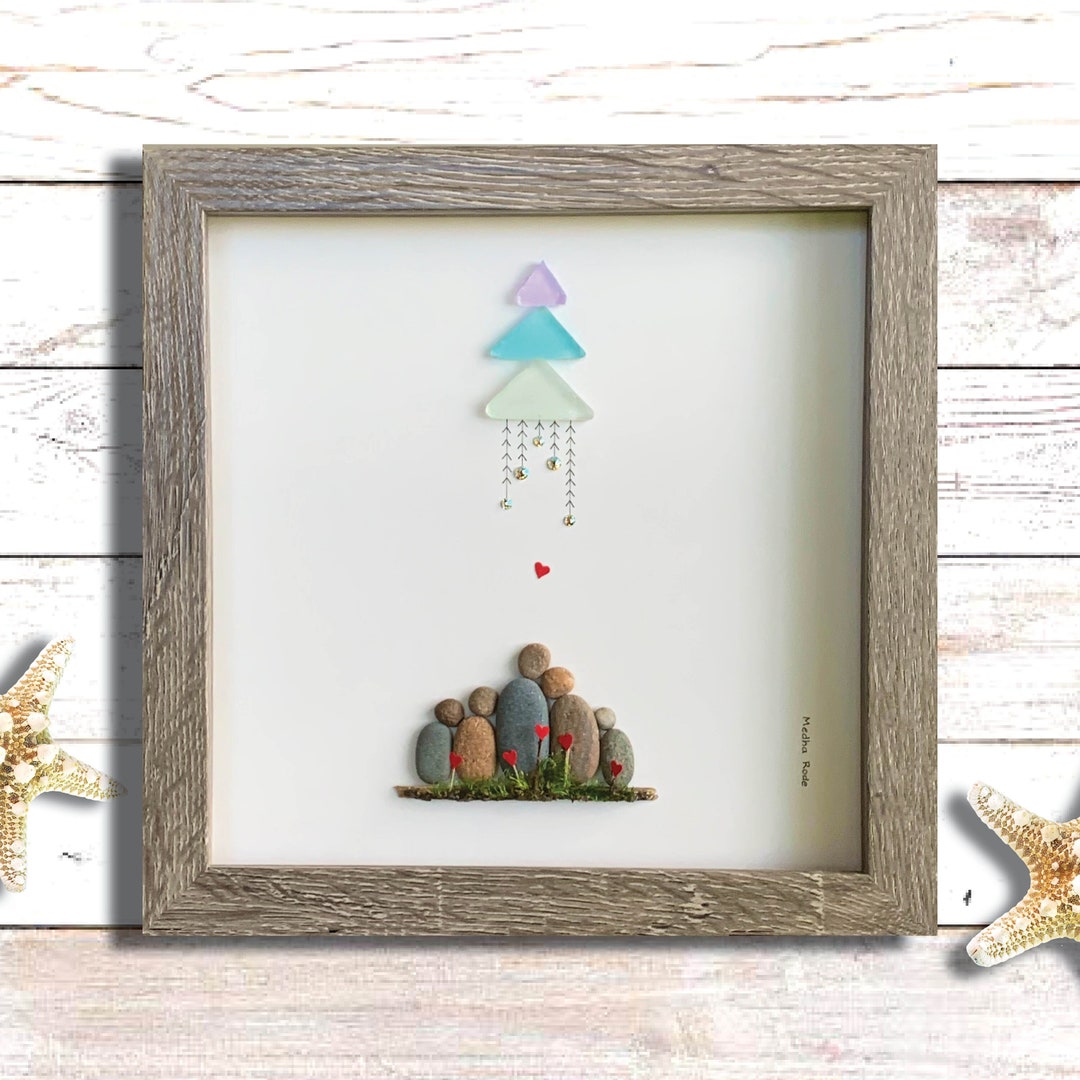 Pebble Family of 5 Art: Sea Glass Framed Keepsake Gift - Etsy