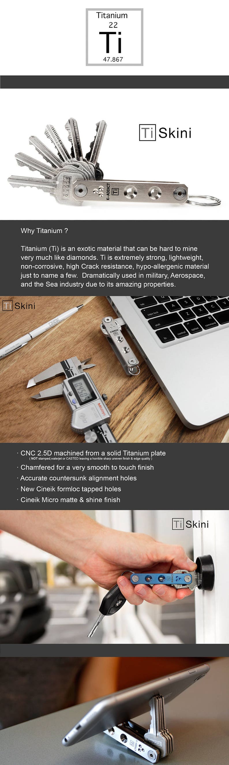 Titanium EDC Key Holder Ti Skini V2 // Man Stocking Stuffer Minimalist ...