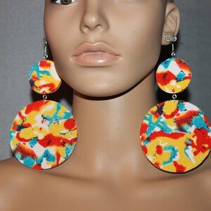 Colorful Abstract Print Fabric Earrings| Wooden Earrings| Big Statement ...