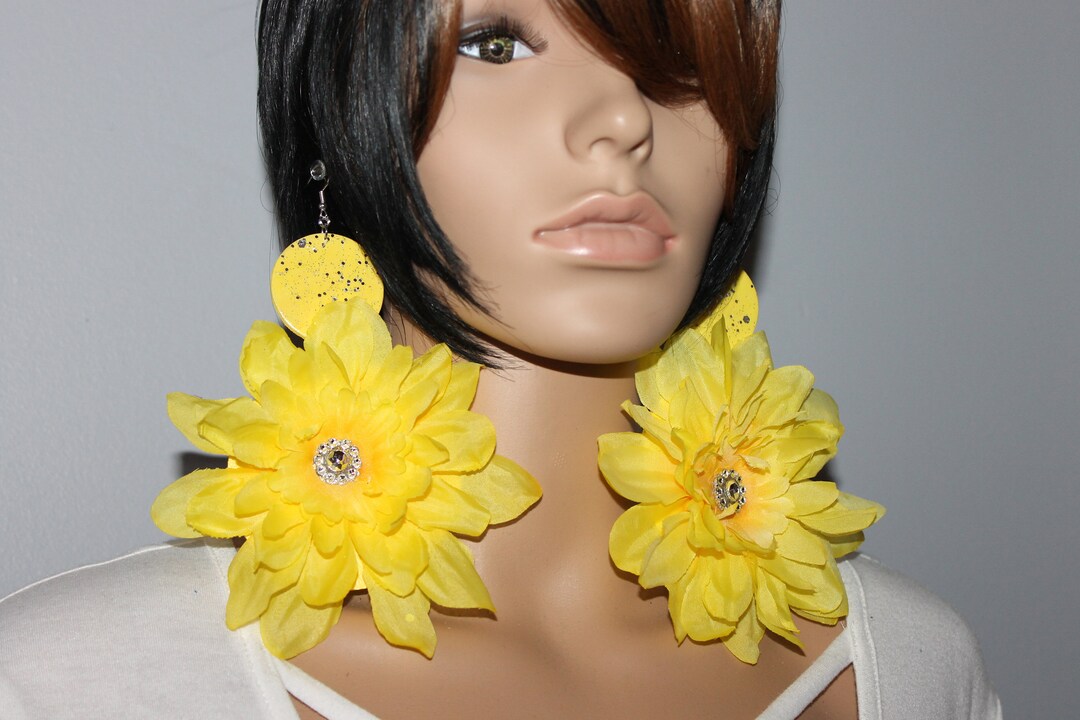 Yellow Flower Wooden Earrings;floral Earrings;unique Earrings;diva ...