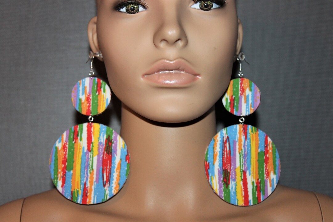 Colorful Abstract Print Fabric Earrings| Wooden Earrings| Diva Earrings ...