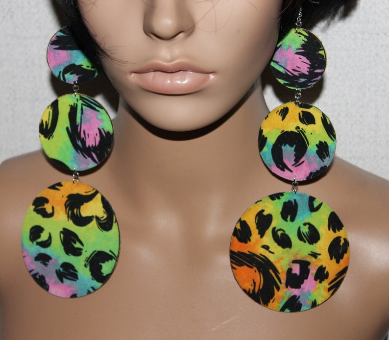 Multicolor Leopard Print Fabric Earringstiered Statement - Etsy