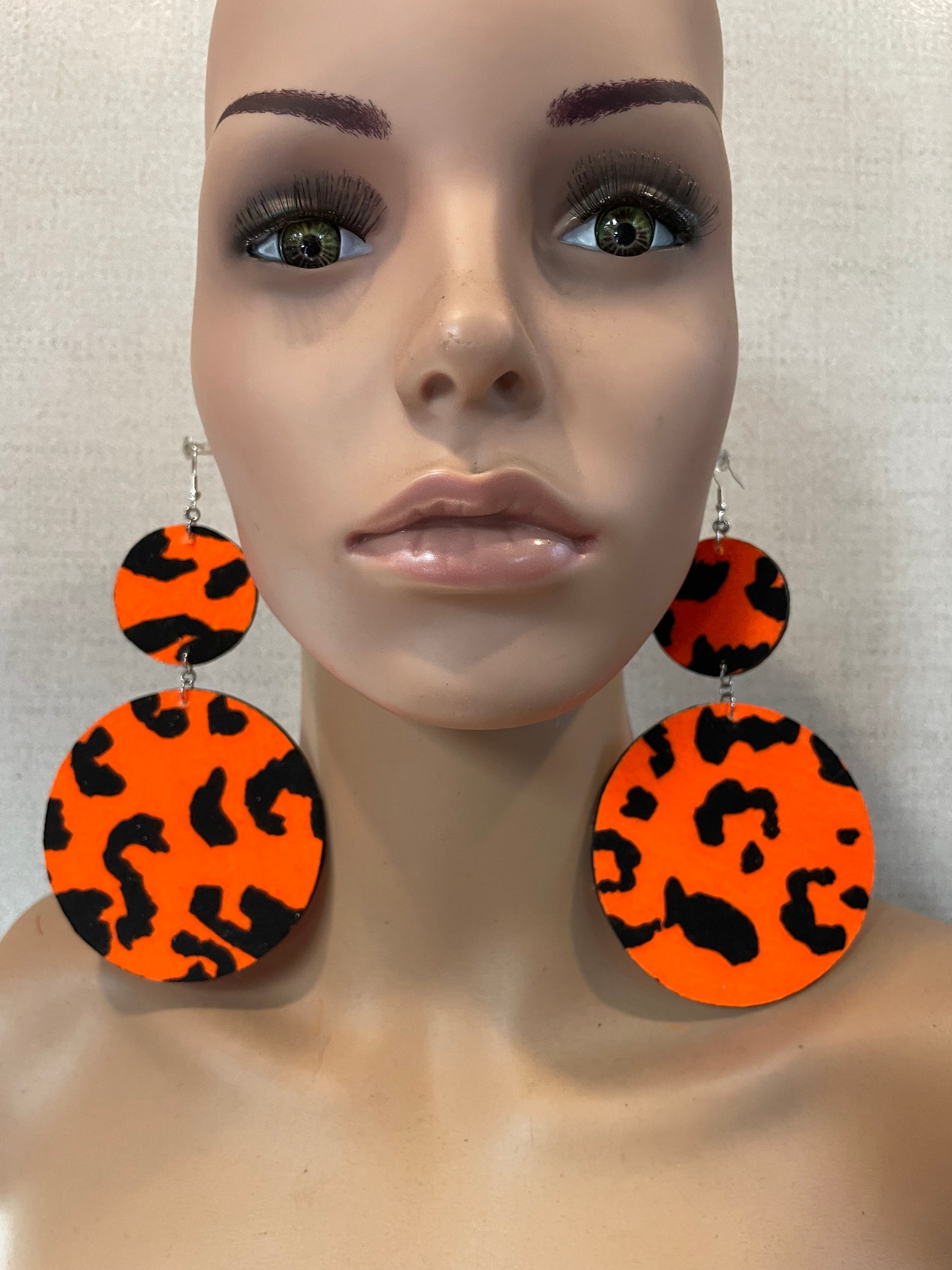 Neon Orange Leopard Print Earrings| Animal Print Earrings| Fabric ...