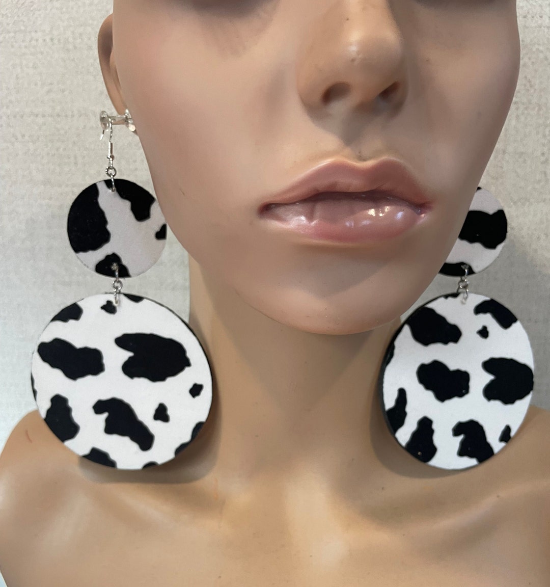 Cow Print Statement Earrings | Large Wooden Fabric Earrings - Etsy
