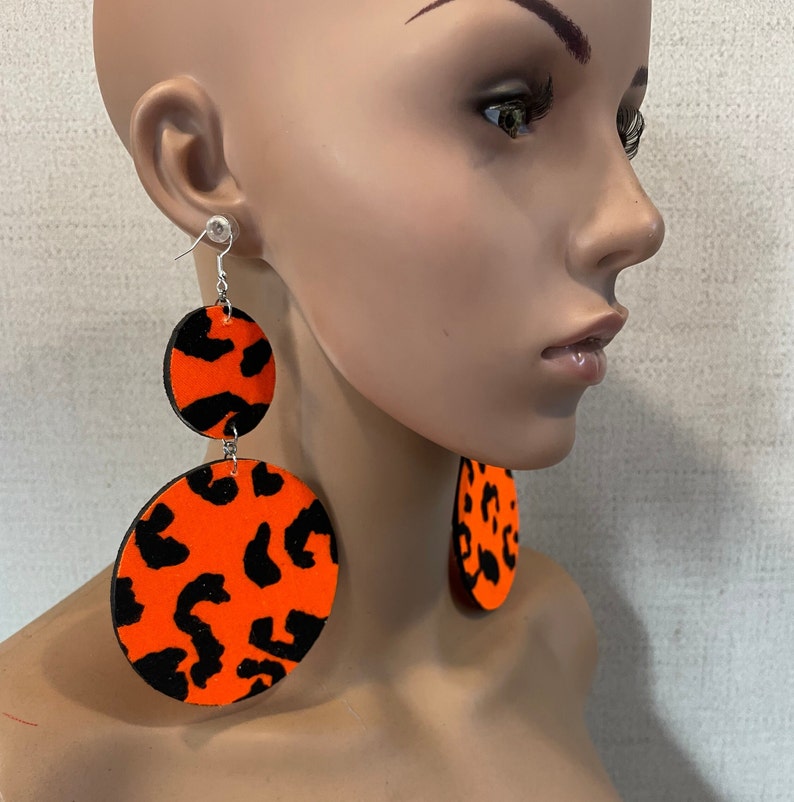 Neon Orange Leopard Print Earrings| Animal Print Earrings| Fabric ...