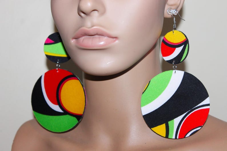Colorful Abstract Print Fabric Earrings| Wooden Earrings| Diva Earrings ...