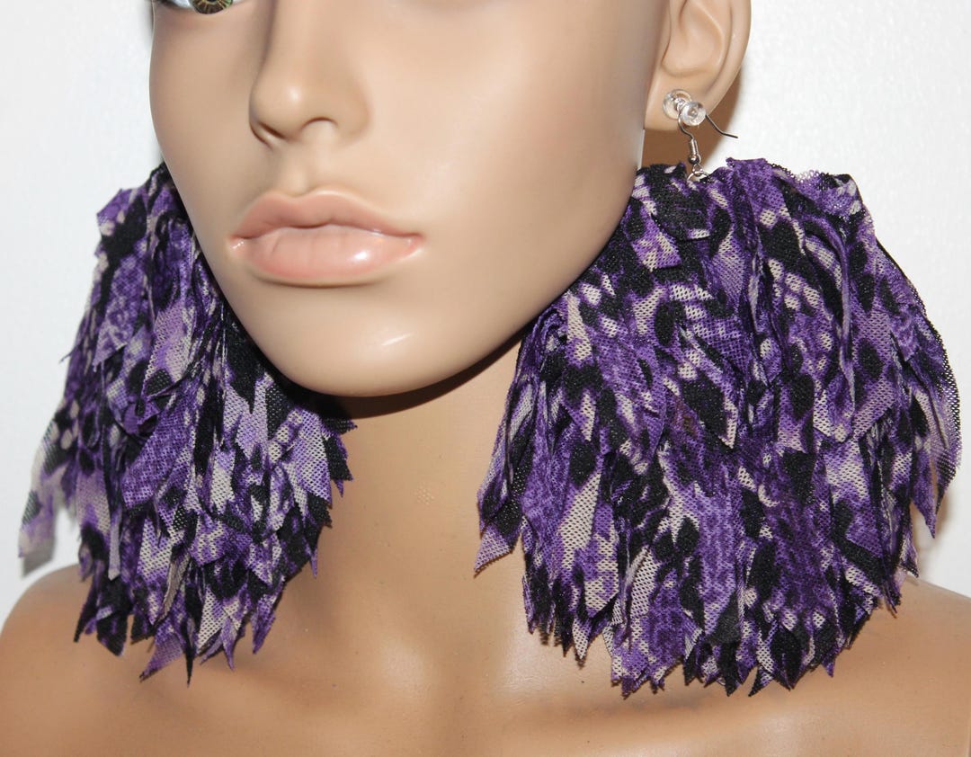 Purple Snake Print Shredded Fabric Hoop Earrings| Diva Earrings| Bold ...