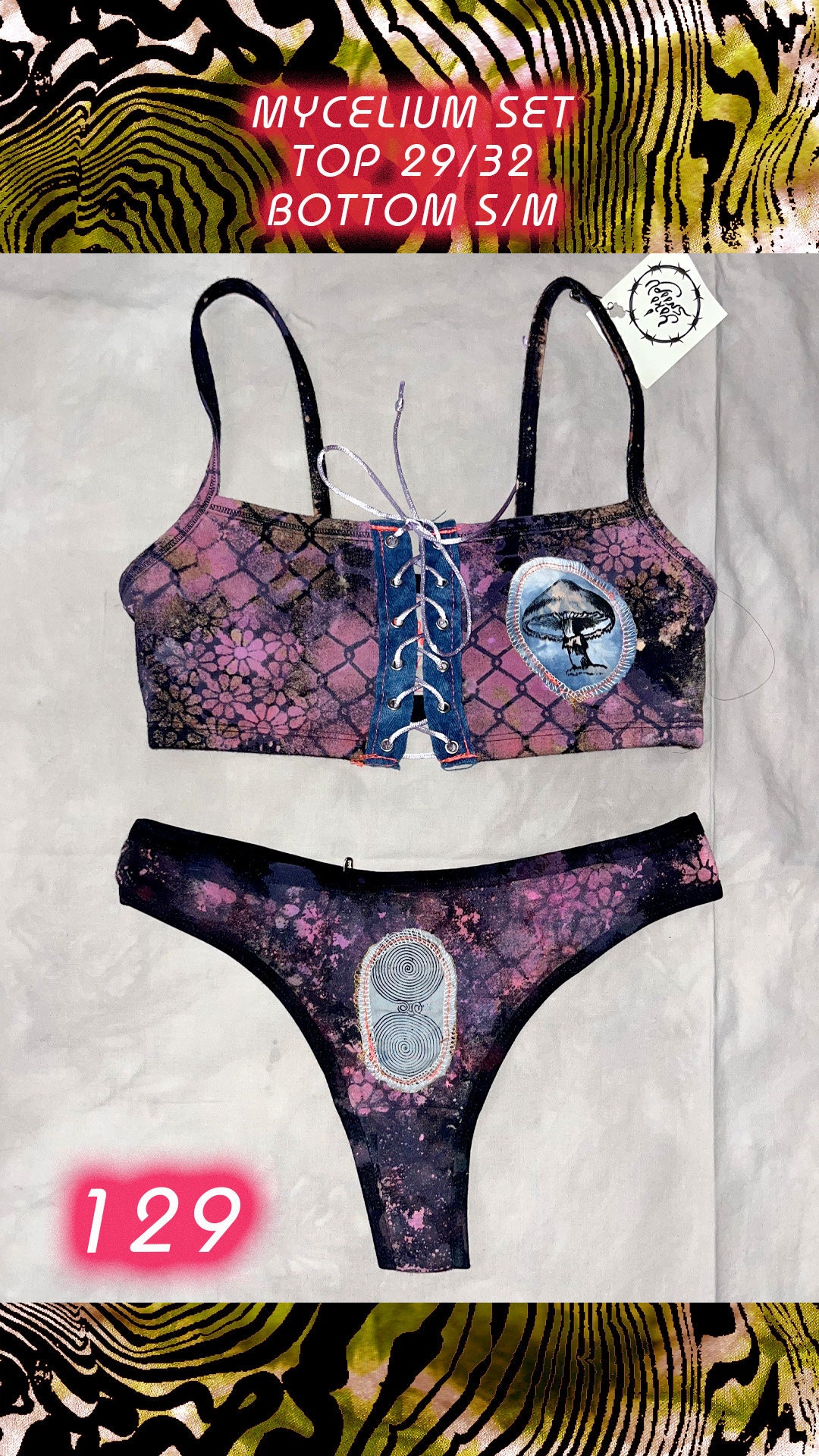 MYCELIUM SET Hand-painted Dyed Corset Bralette Thong - Etsy